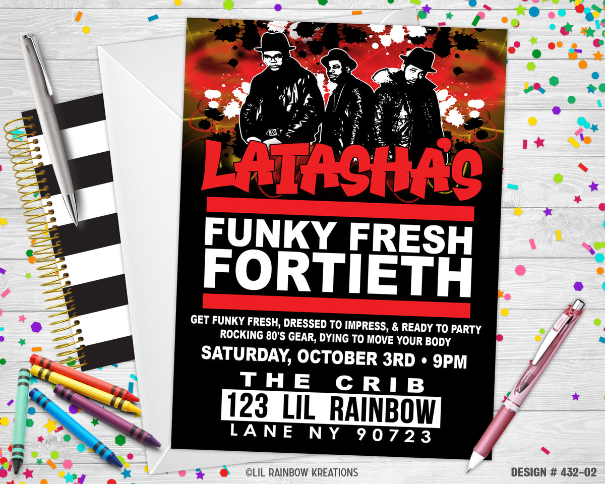 432-02 | Run Dmc Party Invitation & Thank You Card – Little Rainbow ...
