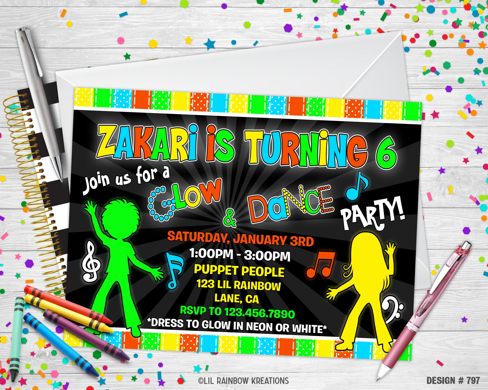 Neon Party Invitations