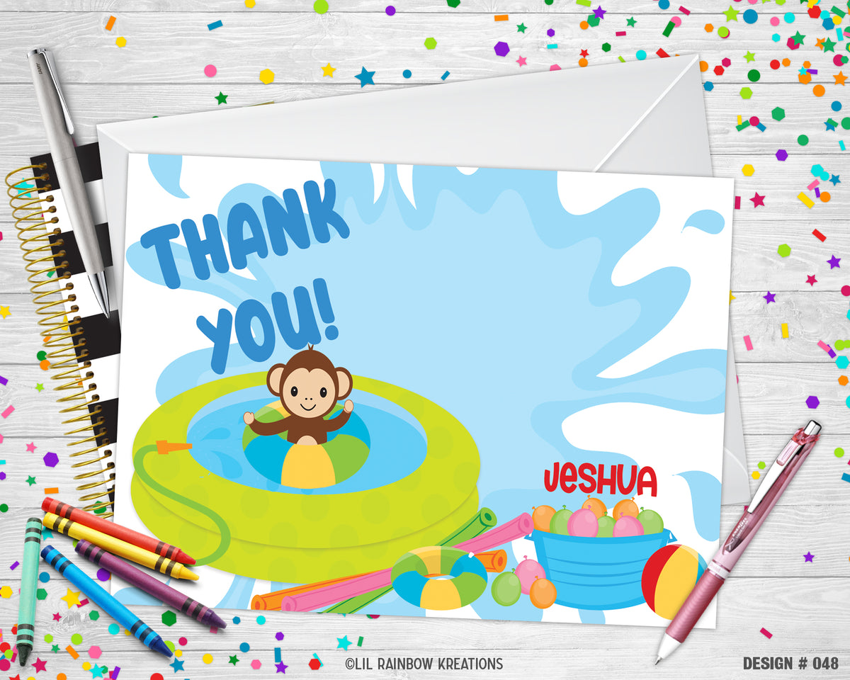 048 | Swimming Pool Party Invitation & Thank You Card – Little Rainbow ...