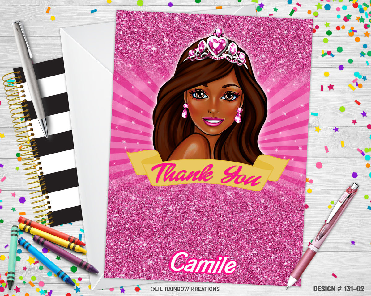 131-02 | Barbie Party Invitation & Thank You Card – Little Rainbow ...